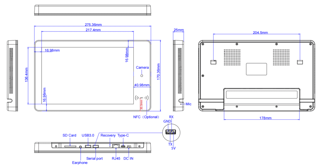 10.1" POE Android Tablet LED Status Bar Glass wall mountable