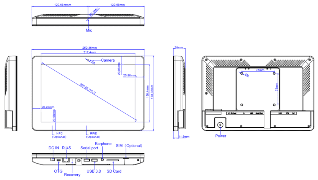 10.1" POE Android tablet with LED / NFC/RFID Reader.