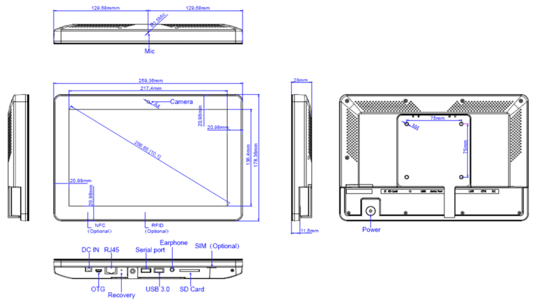 10.1" POE Android tablet with LED / NFC/RFID Reader.